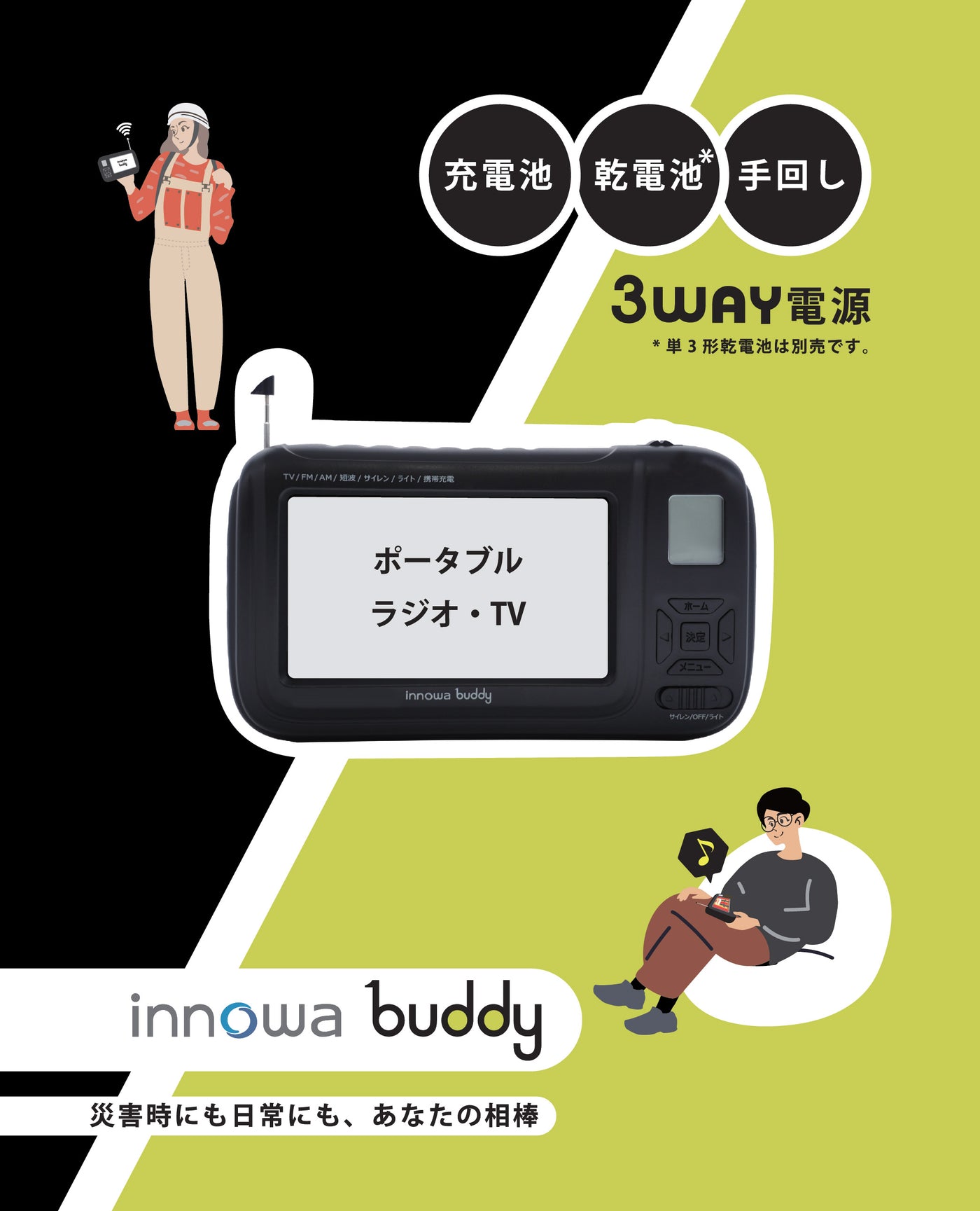 innowa(イノワ) buddy 手回し ポータブルテレビ・ラジオ 3WAY充電 モバイルバッテリー – innowa 公式サイト